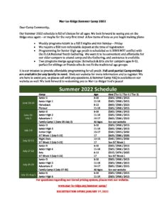 2022 Schedule Release | Mar-Lu-Ridge Camp & Retreat Center