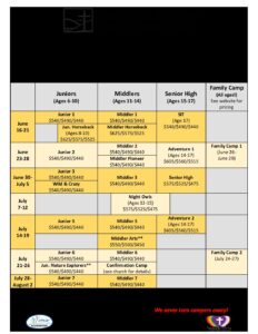 Camp Schedule 2024 | Mar-Lu-Ridge Camp & Retreat Center